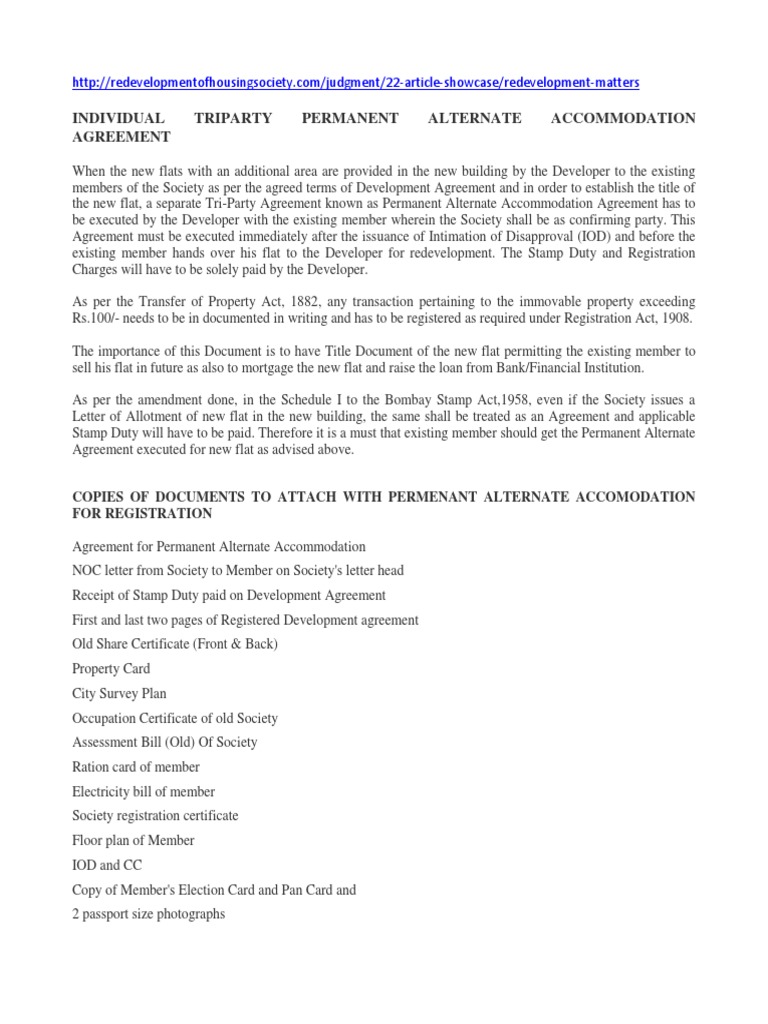 Permanent Alternate Accommodation Agreement | PDF | Finance & Money ...