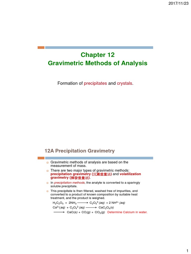CH 12 Gravimetric Methods of Analysis | PDF | Precipitation (Chemistry) | Mole (Unit)