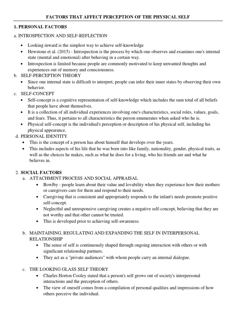 Factors That Affect Perception of The Physical Self | Download Free PDF ...