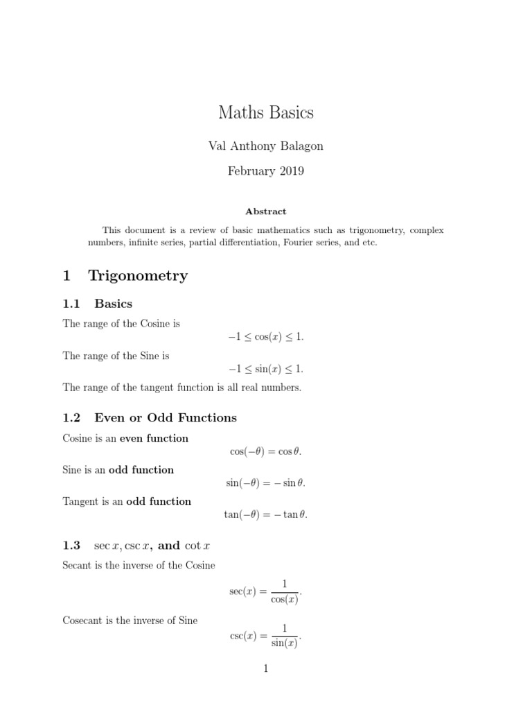 Math Basics | PDF | Series (Mathematics) | Trigonometric Functions