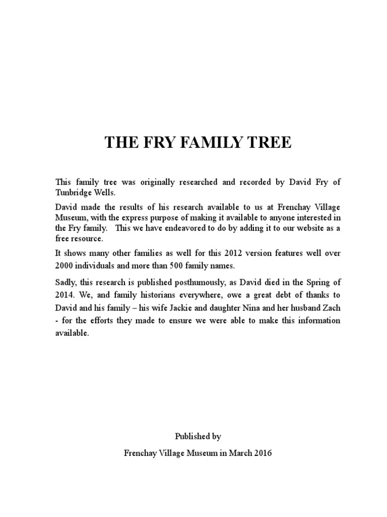Fry Family Tree 2012 | PDF | History | Religion & Spirituality