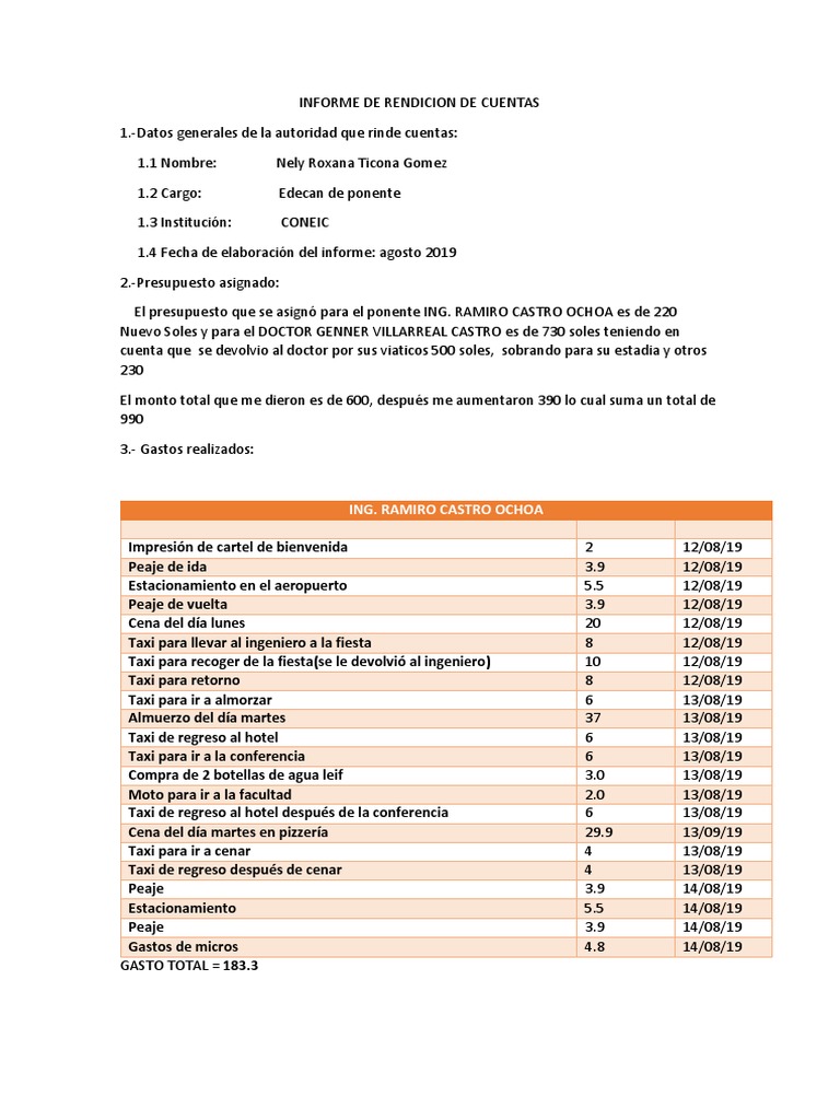 Informe de Rendicion de Cuentas 2 | PDF
