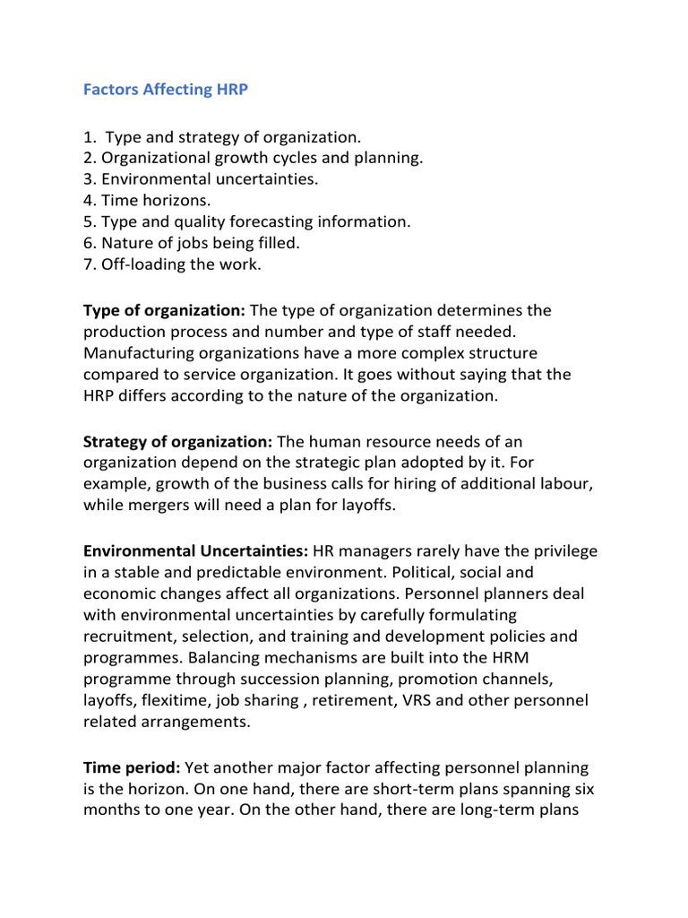 Factors Affecting HRP | PDF | Human Resource Management | Recruitment