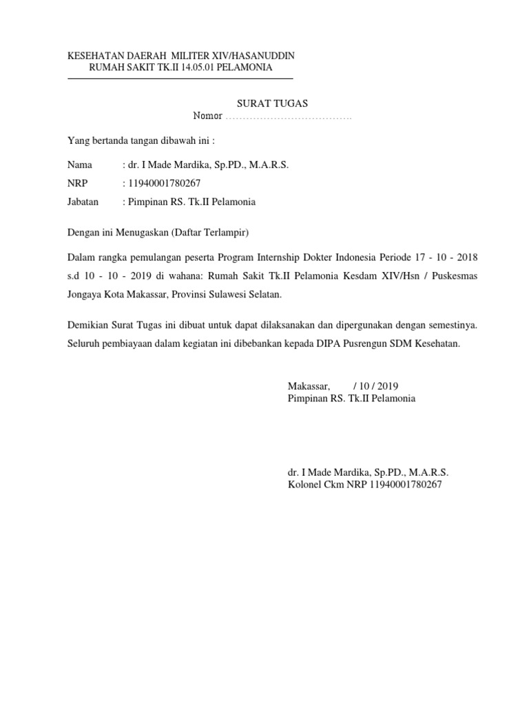 Contoh Surat Pemulangan Internship | PDF