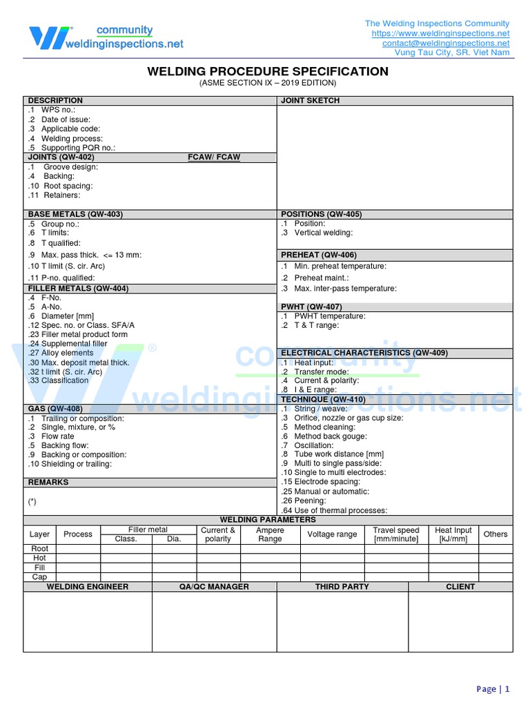 ASME Section IX WPS Template | PDF | Welding | Construction