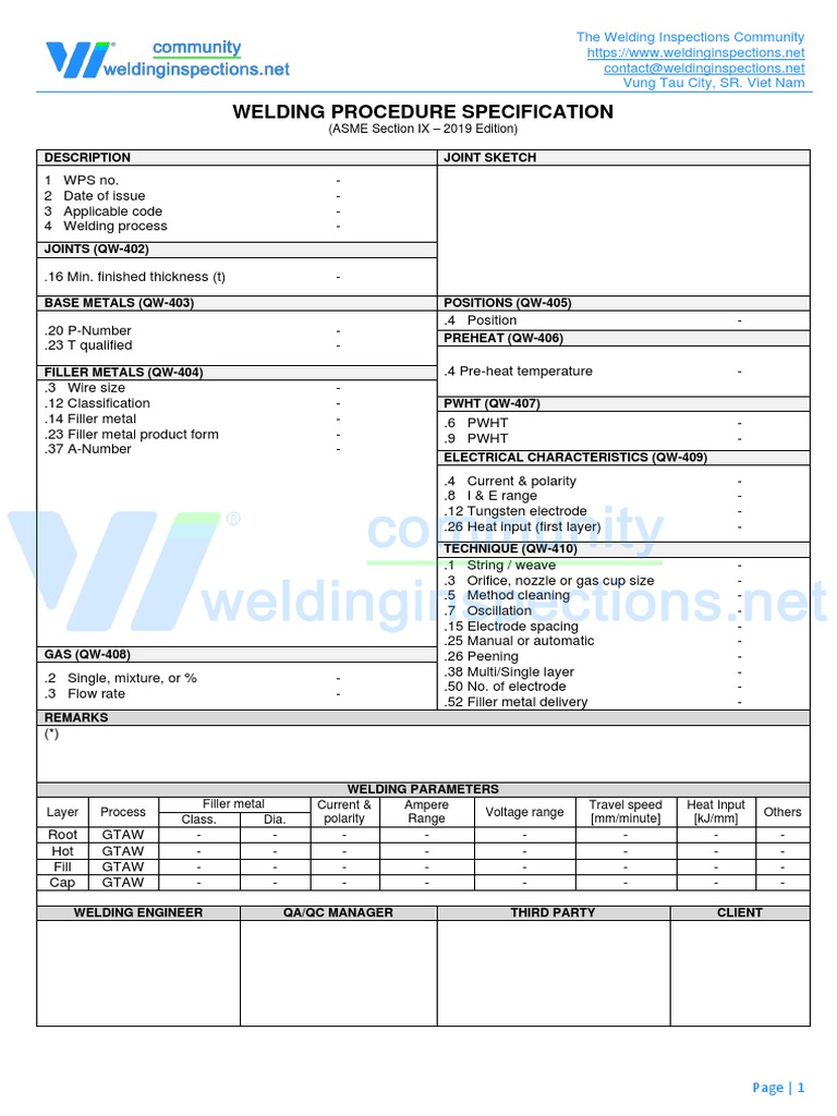 WPS Format For Asme Ix - Wps - Gtaw - Overlay | PDF | Welding | Construction