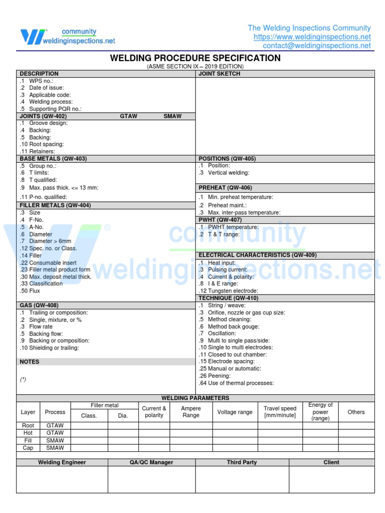 WPS Format For Asme Ix - Wps - Gtaw Smaw | PDF | Welding | Construction