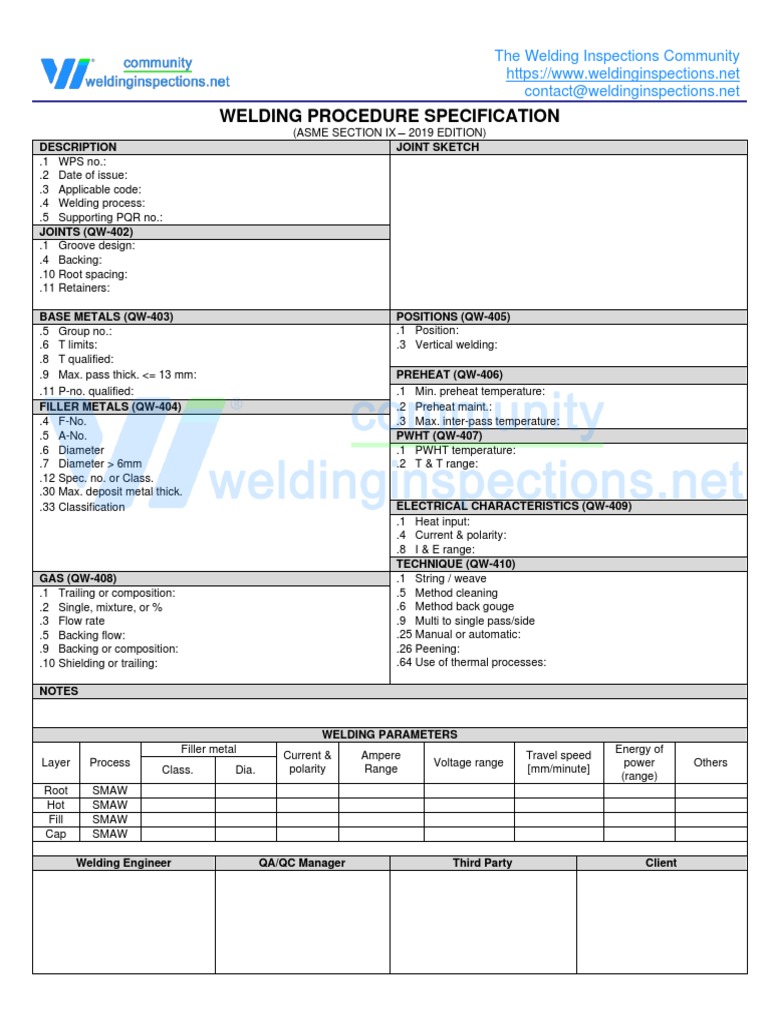 Welding Procedure Specification: The Welding Inspections Community ...
