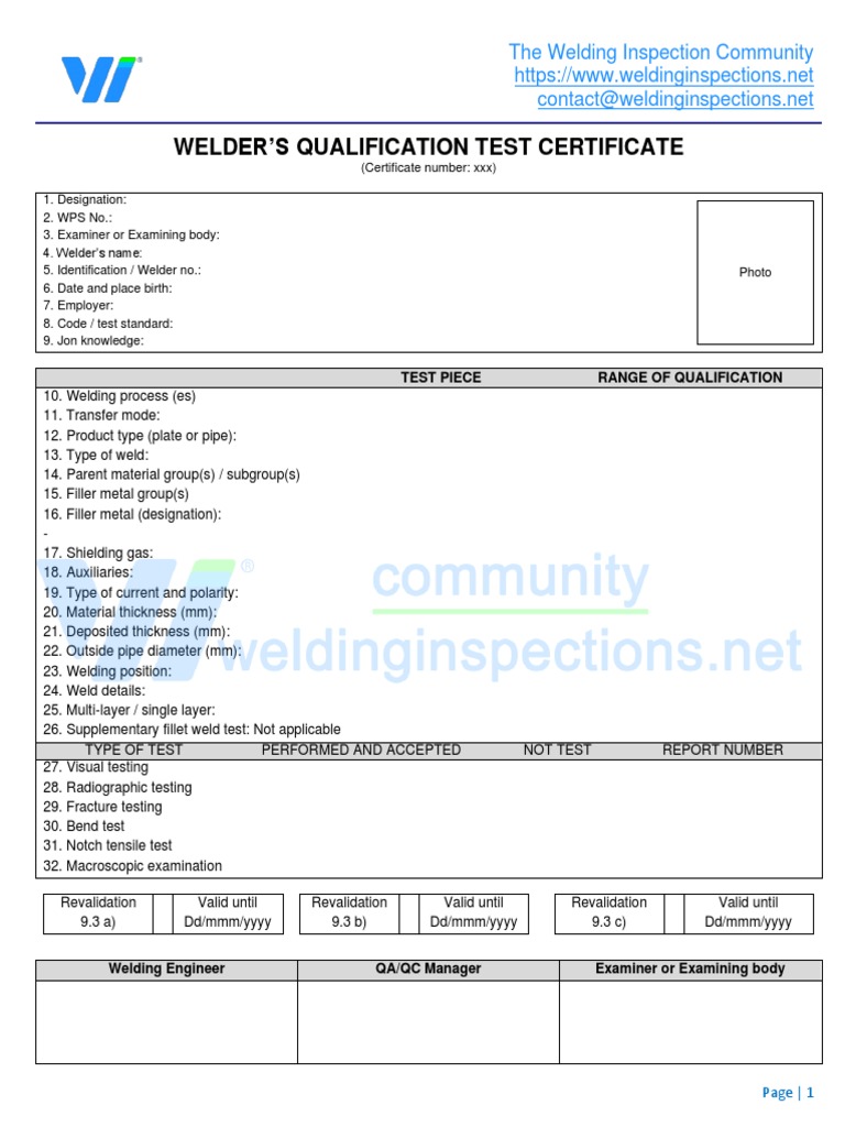 Welder Qualification Test Certificate | PDF | Welding | Construction