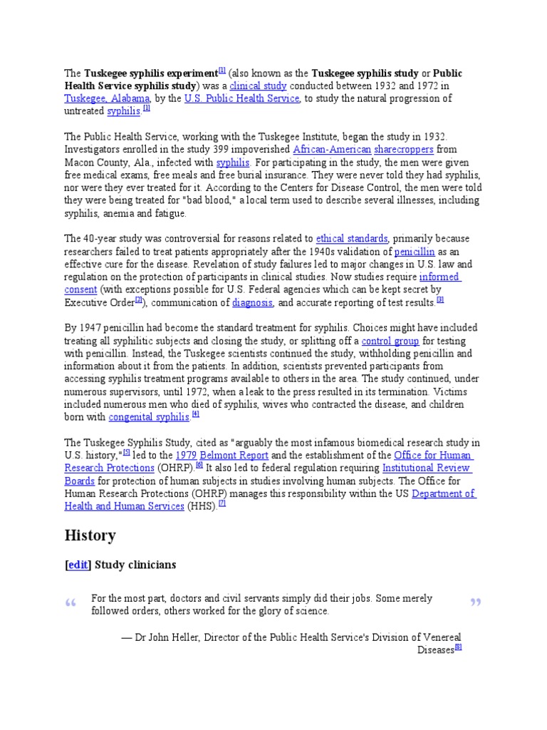 The Tuskegee Syphilis Experiment