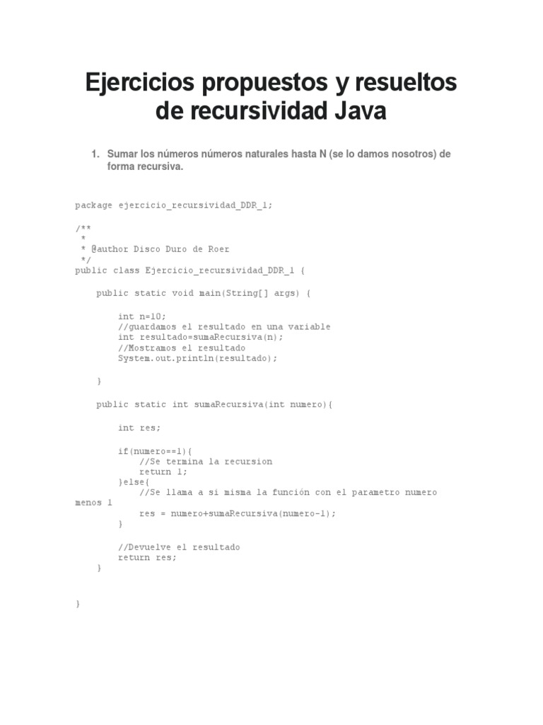 Ejercicios de Recursividad en Java | PDF | Exponenciación | Estructura ...