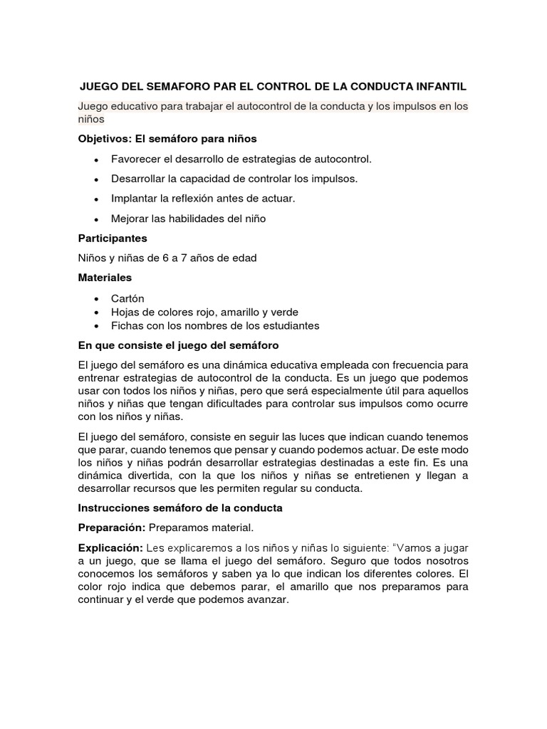 Semáforo para El Control de La Conducta Infantil | PDF | Semáforo ...