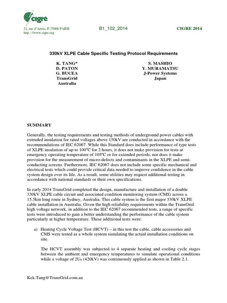 330kV XLPE Cable Specific Testing Protocol Requirements | PDF | Hvac ...