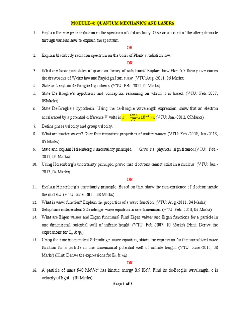 Physics Module 4 Question Bank 2018 19 | PDF | Laser | Waves