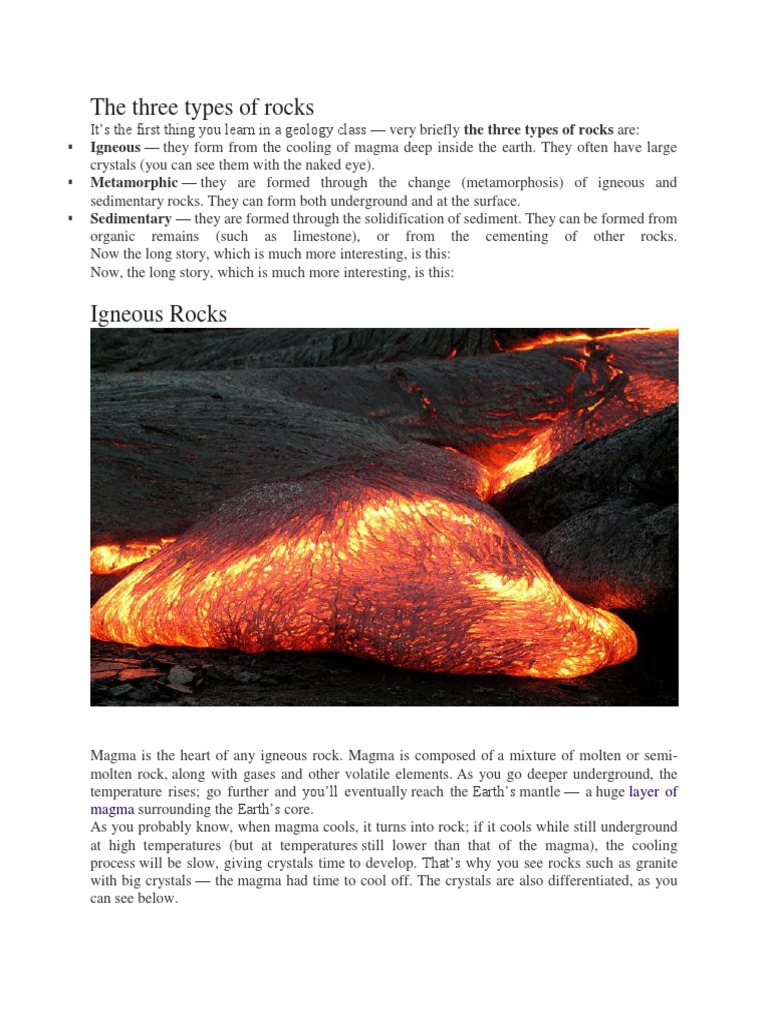 The Three Types of Rocks | PDF | Rock (Geology) | Igneous Rock