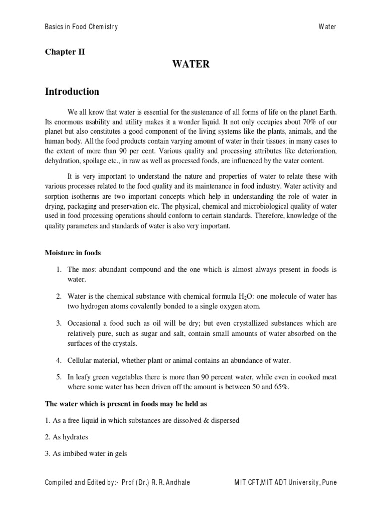 Water: Basics in Food Chemistry Water | PDF | Properties Of Water ...