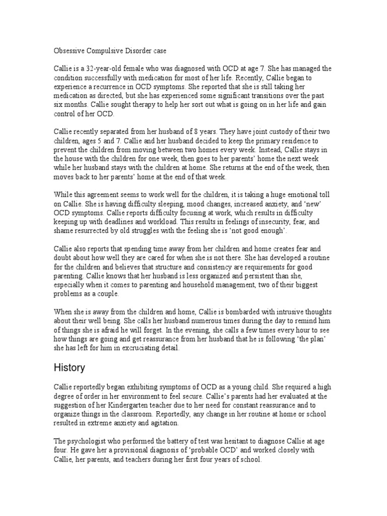 Callie's OCD Case Study and Recovery | PDF | Obsessive–Compulsive ...
