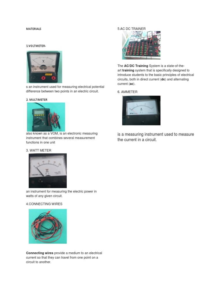 Materials: Is A Measuring Instrument Used To Measure The Current in A ...