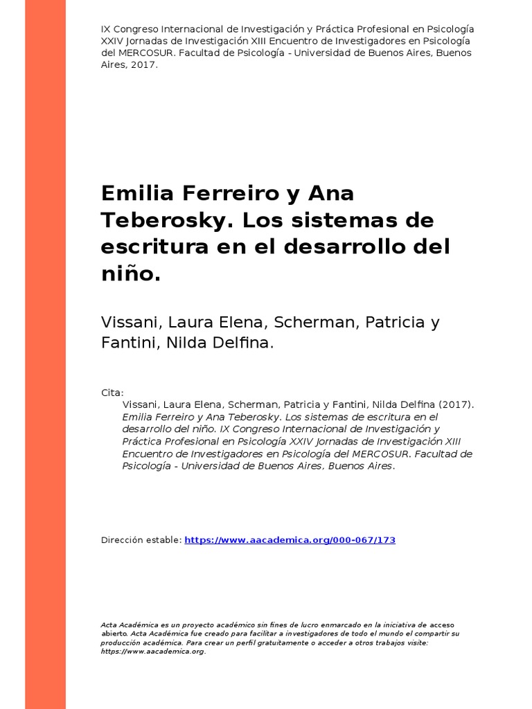 Emilia Ferreiro y Ana Teberosky. Los sistemas de escritura en el desarrollo del niño | PDF ...