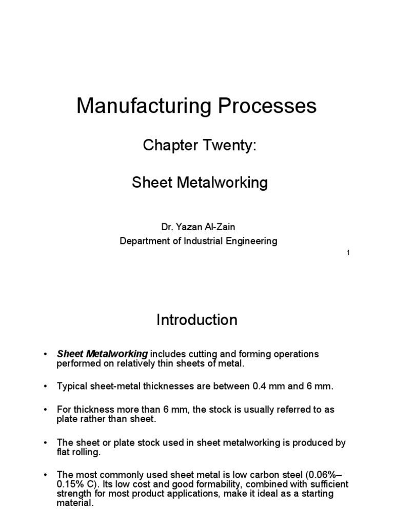 Manufacturing Processes Ch20 Sheet Metal Working | PDF | Sheet Metal ...