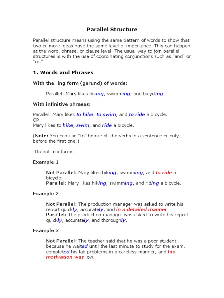 Parallel Structure | PDF | Clause | Phrase