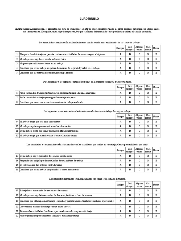 Cuestionario Norma 035-STPS-2018 (+50 Empleados) | PDF | Tiempo de trabajo | Liderazgo