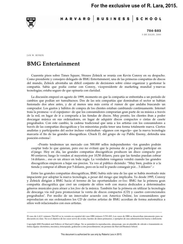 BMG Entertainment - Caso | PDF | Registro LP | Emi