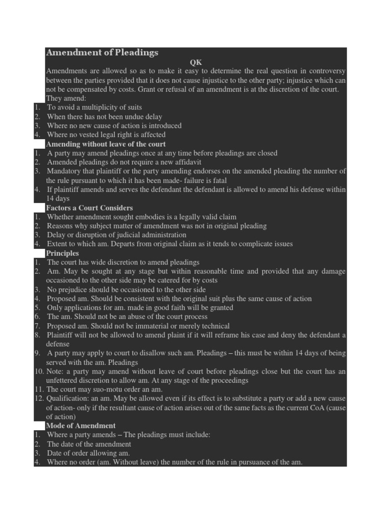 Amendment of Pleadings | PDF | Pleading | Lawsuit