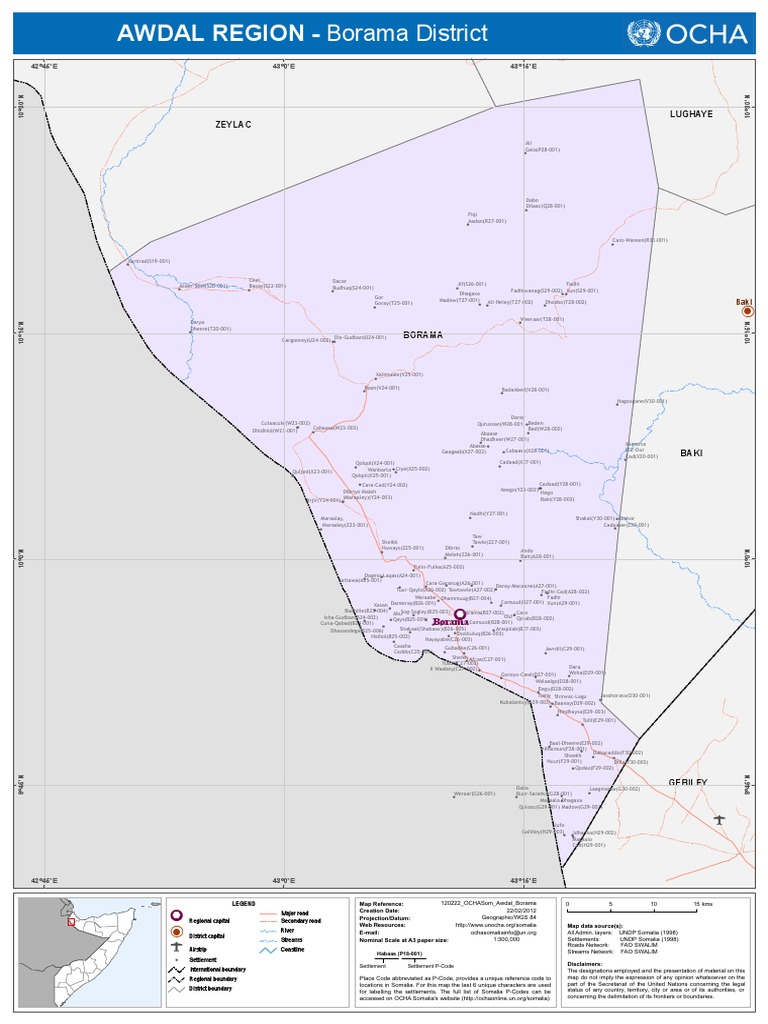 OCHASom Administrative Map Awadal Borama A3 PDF | PDF | Geophysics ...