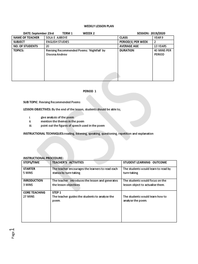 Week 2 Y9 | PDF | Poetry | Lesson Plan