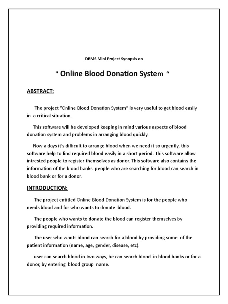Online Blood Donation System Project | PDF