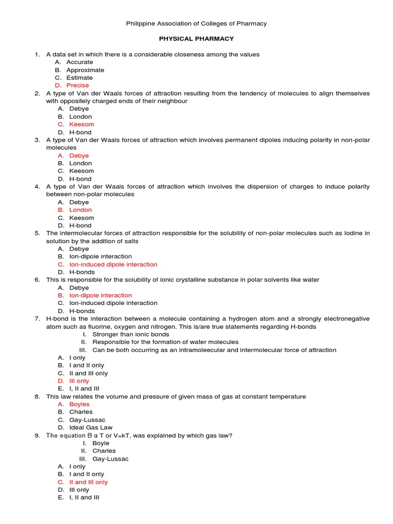 Physical Pharmacy Answer Key-PINK PACOP | PDF | Liquid Crystal ...