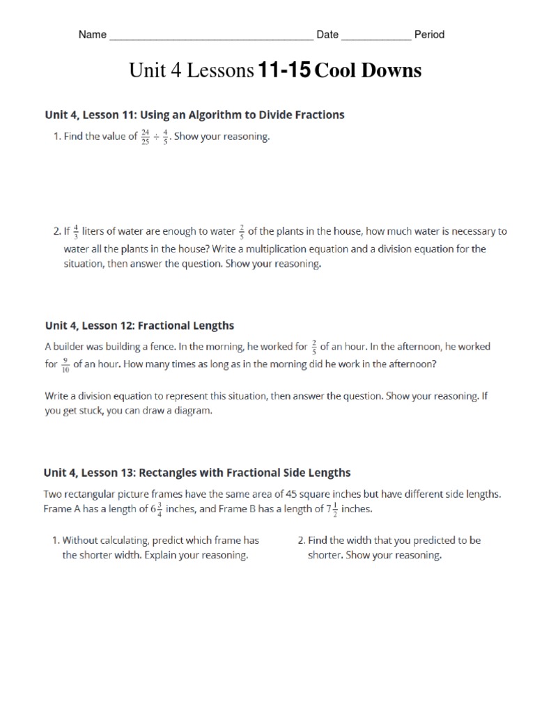 Unit 4 Lessons 11-15 Cool Downs | PDF | Language Arts & Discipline