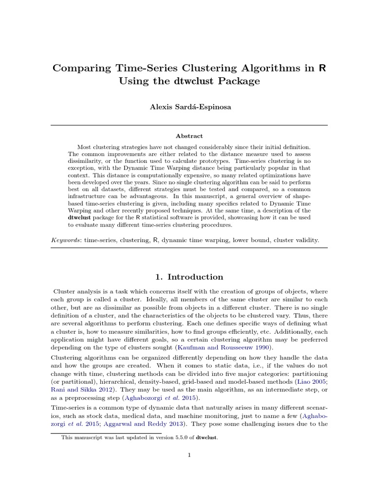 Dtwclust - Comparing Time Series Clustering Algorithms | Download Free PDF | Cluster Analysis ...