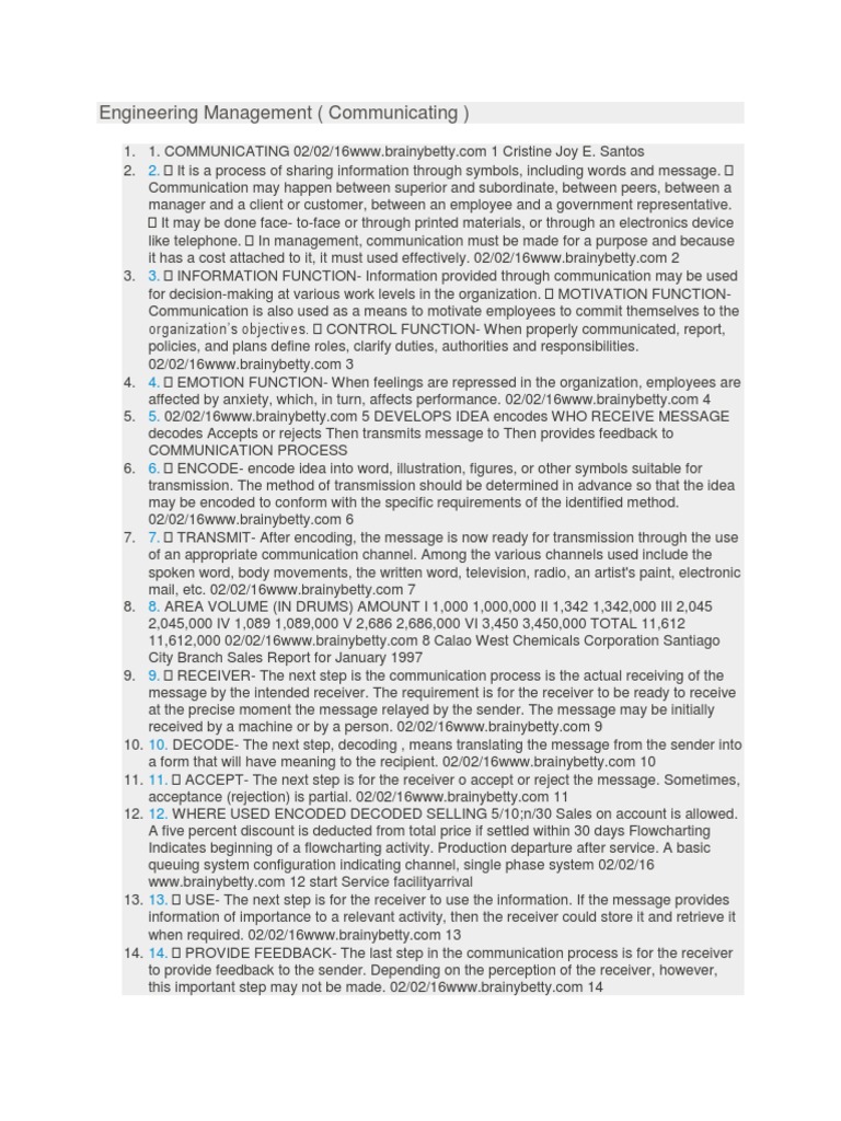 Engineering Management (Communicating) | PDF | Communication | Information