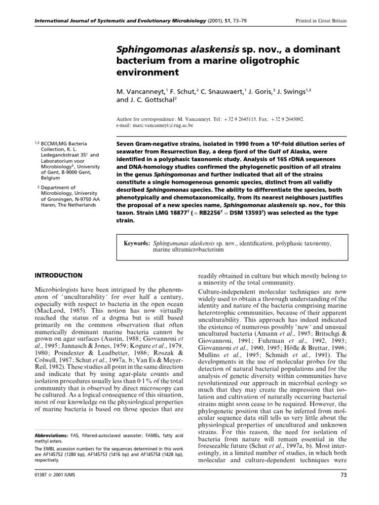 Bacterium From A Marine Oligotrophic Environment: Sphingomonas ...