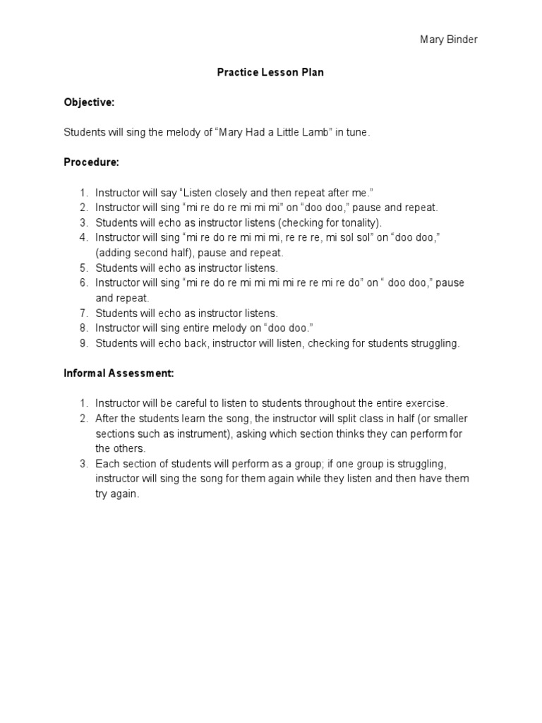 Practice Lesson Plan | PDF