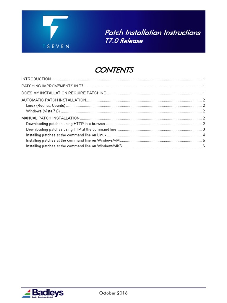 Patch Installation Instructions: T7.0 Release | PDF | File Transfer Protocol | Command Line ...