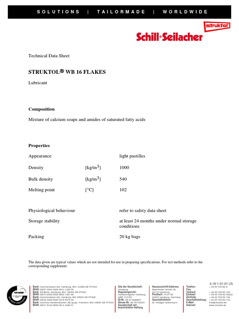 Struktol WB 16 Flakes Technical Data | PDF | Friction | Physical Sciences