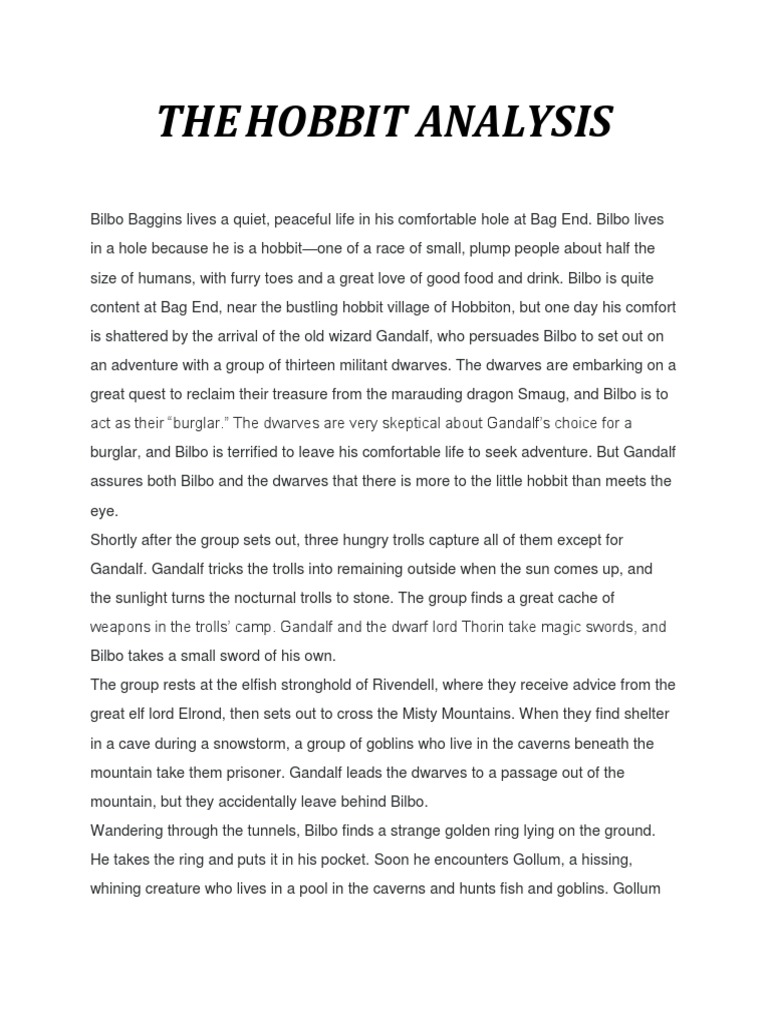 Hobbit Analysis | Download Free PDF | Bilbo Baggins | J. R. R. Tolkien