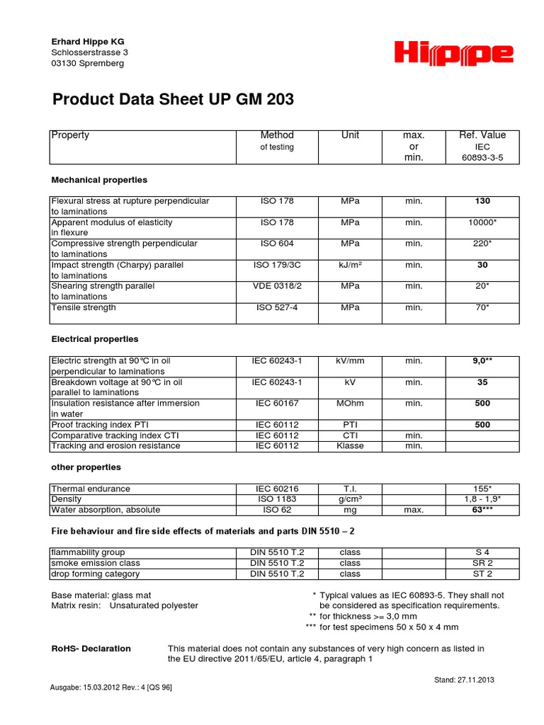 Product Data Sheet UP GM 203 | PDF | Pascal (Unit) | Young's Modulus