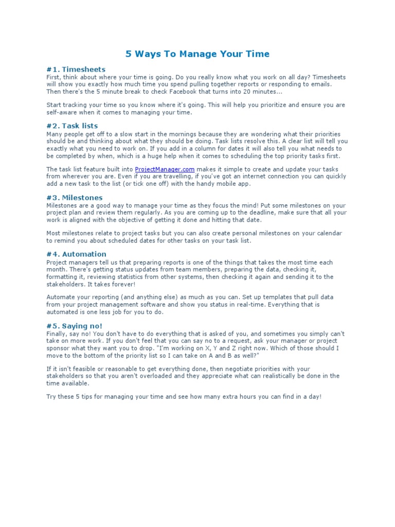 5 Ways To Manage Your Time | PDF | Business