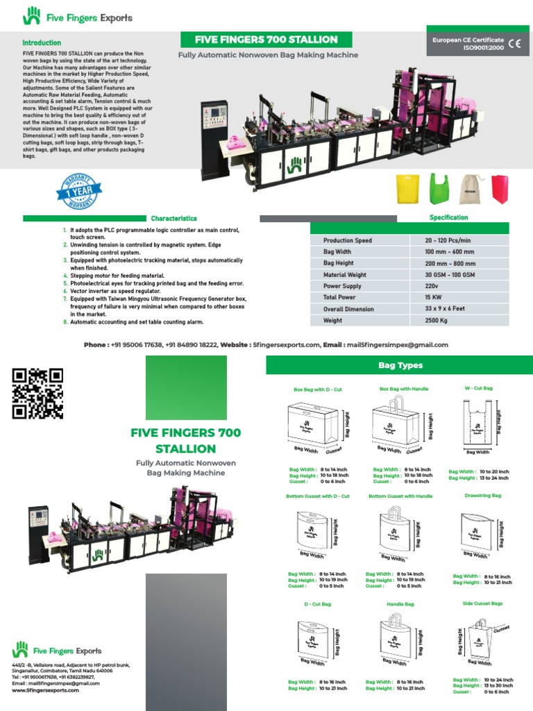 Fully Automatic Nonwoven Bag Machine | PDF | Nonwoven Fabric ...