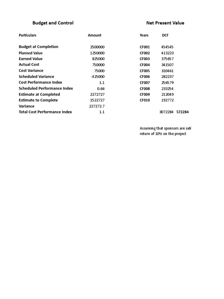 Budget and Control Net Present Value | PDF