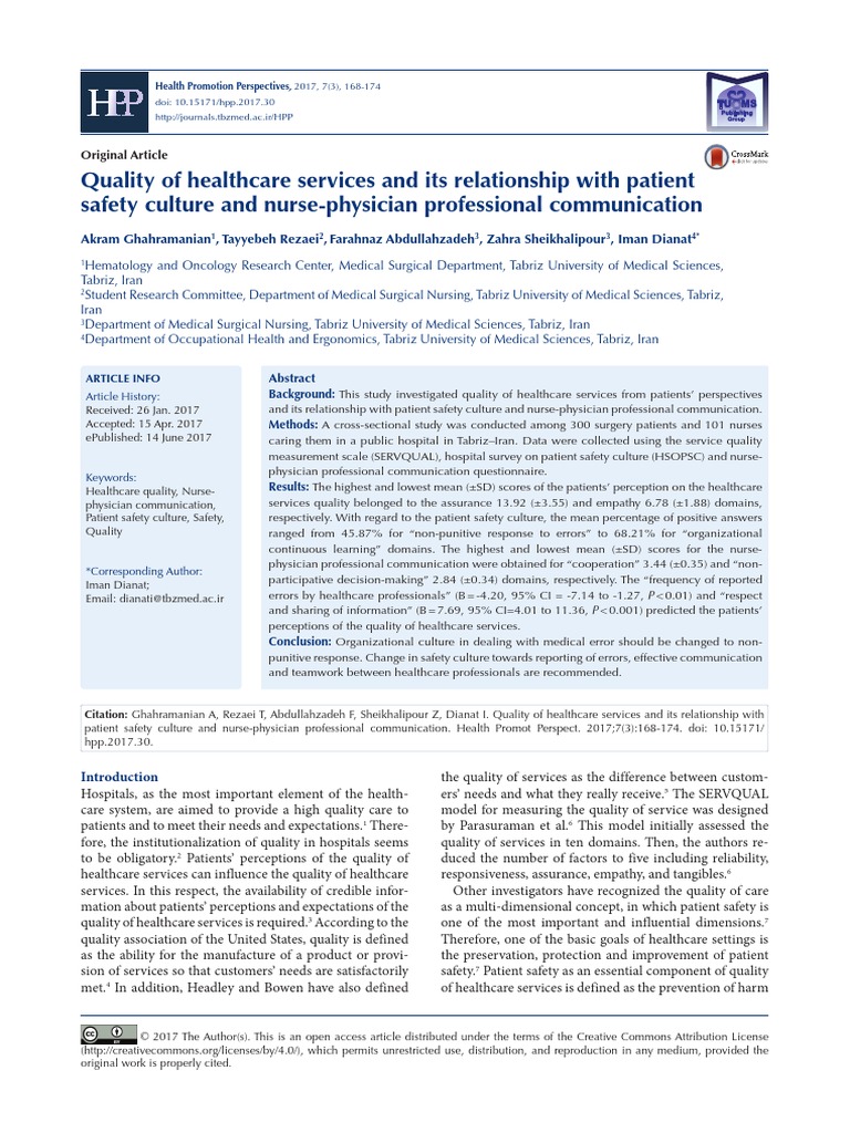 Quality of Healthcare Services and Its Relationship With Patient | PDF ...