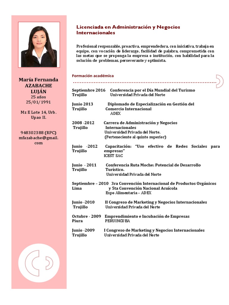 CV Maria Fernanda Azabache Lujan | PDF | Exportaciones | Iniciativa empresarial