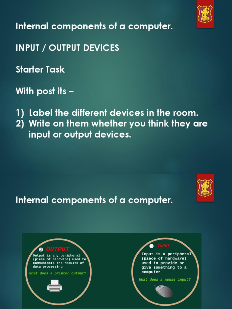 Internal Components of A Computer. Input / Output Devices Starter Task ...