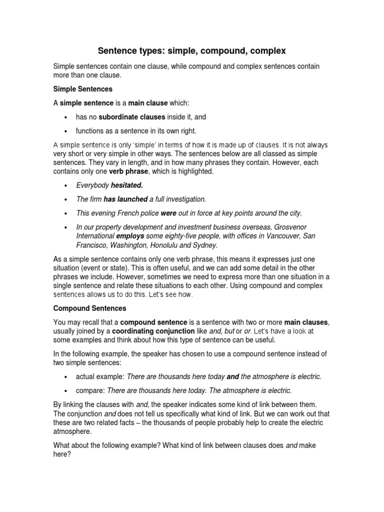 Sentence Types: Simple, Compound, Complex | PDF | Sentence (Linguistics ...