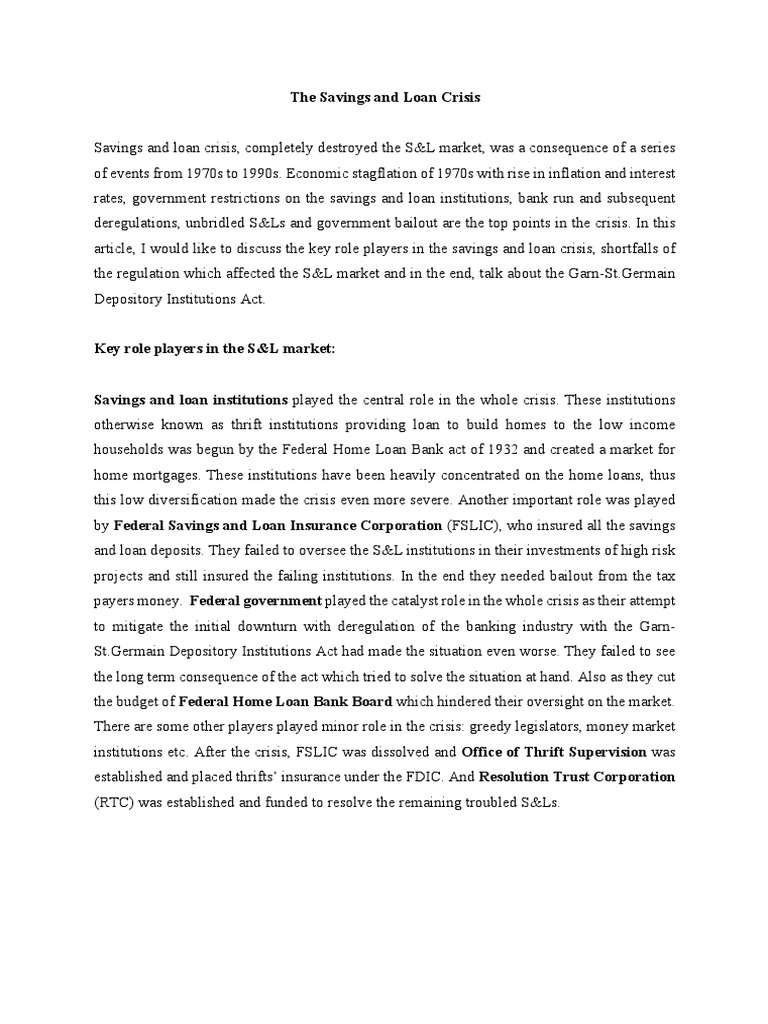 Savings and Loan Crisis | PDF | Savings And Loan Crisis | Savings And ...