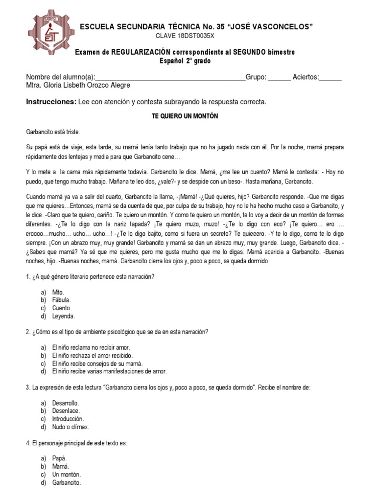 Examen de Comunicación 2º Bimestre | PDF | Lengua española | Palabra